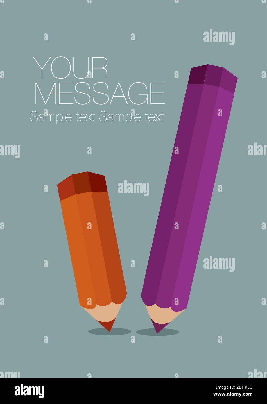 Vector illustration of a tilted long pink colored pencil beside a short ...