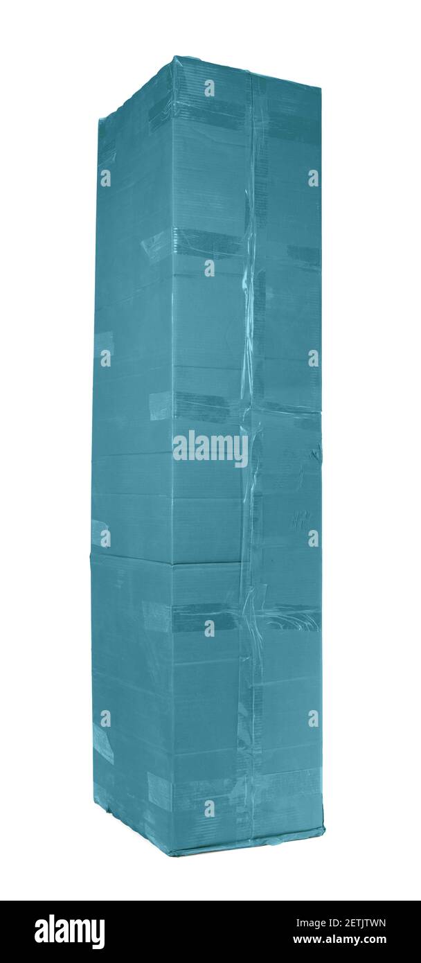 Very large blue cardboard box, isolated on white Stock Photo - Alamy