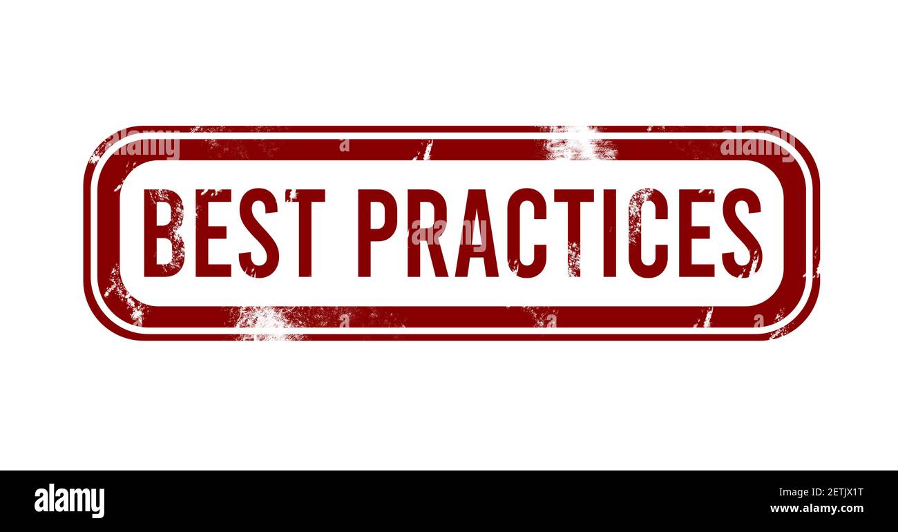 Best practices - red grunge button, stamp Stock Photo - Alamy