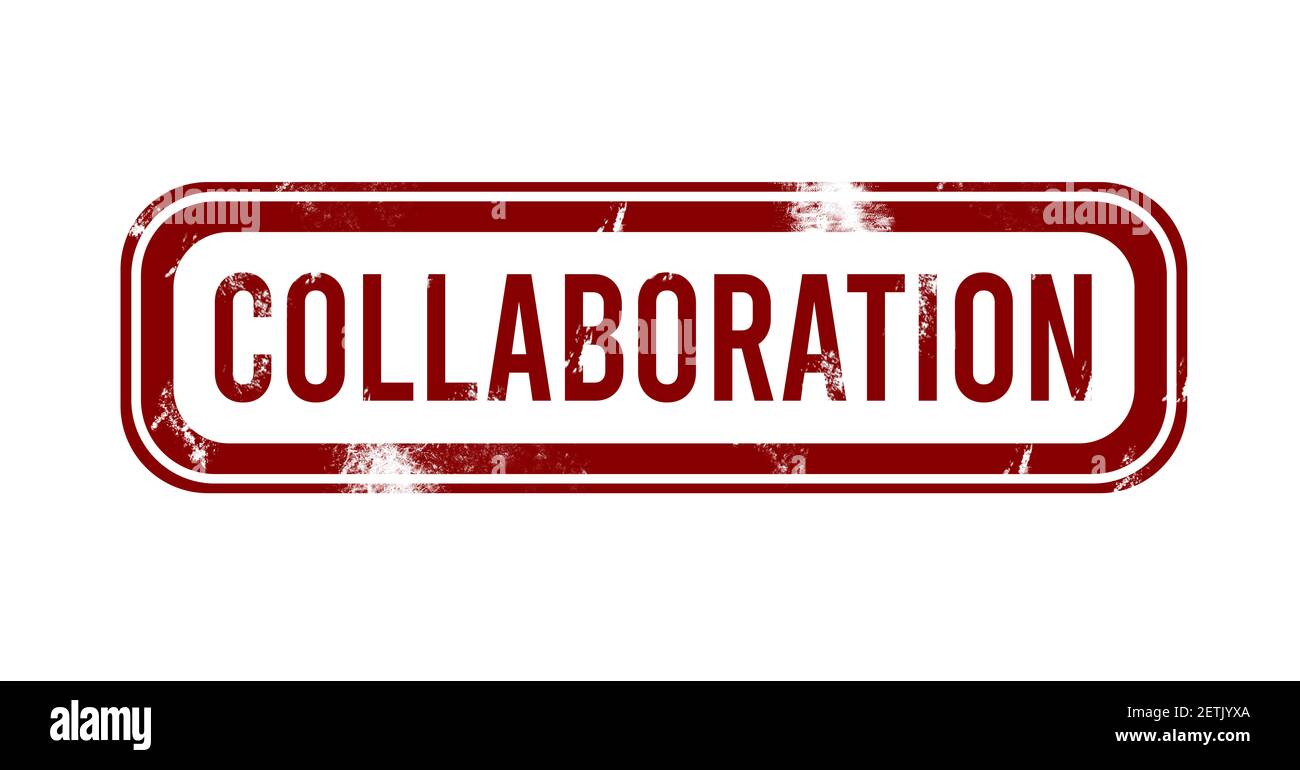 Collaboration - red grunge button, stamp Stock Photo - Alamy