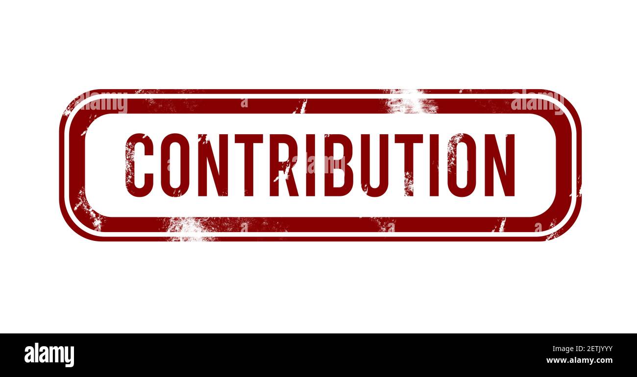 Contribution - red grunge button, stamp Stock Photo - Alamy