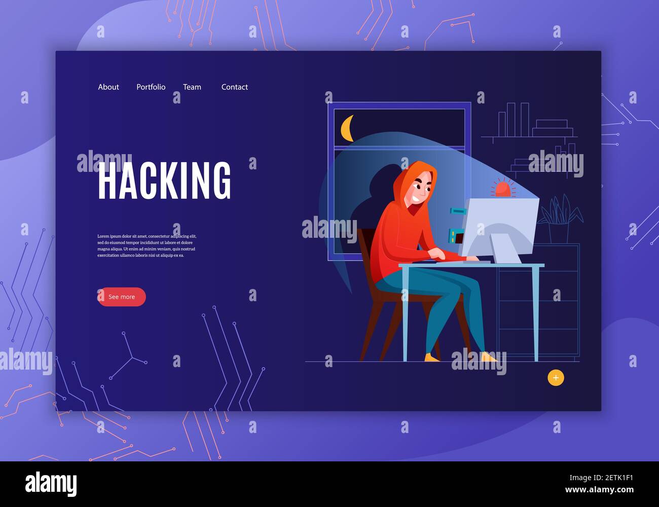 Horizontal hacker concept banner with hacking headline see more button ...