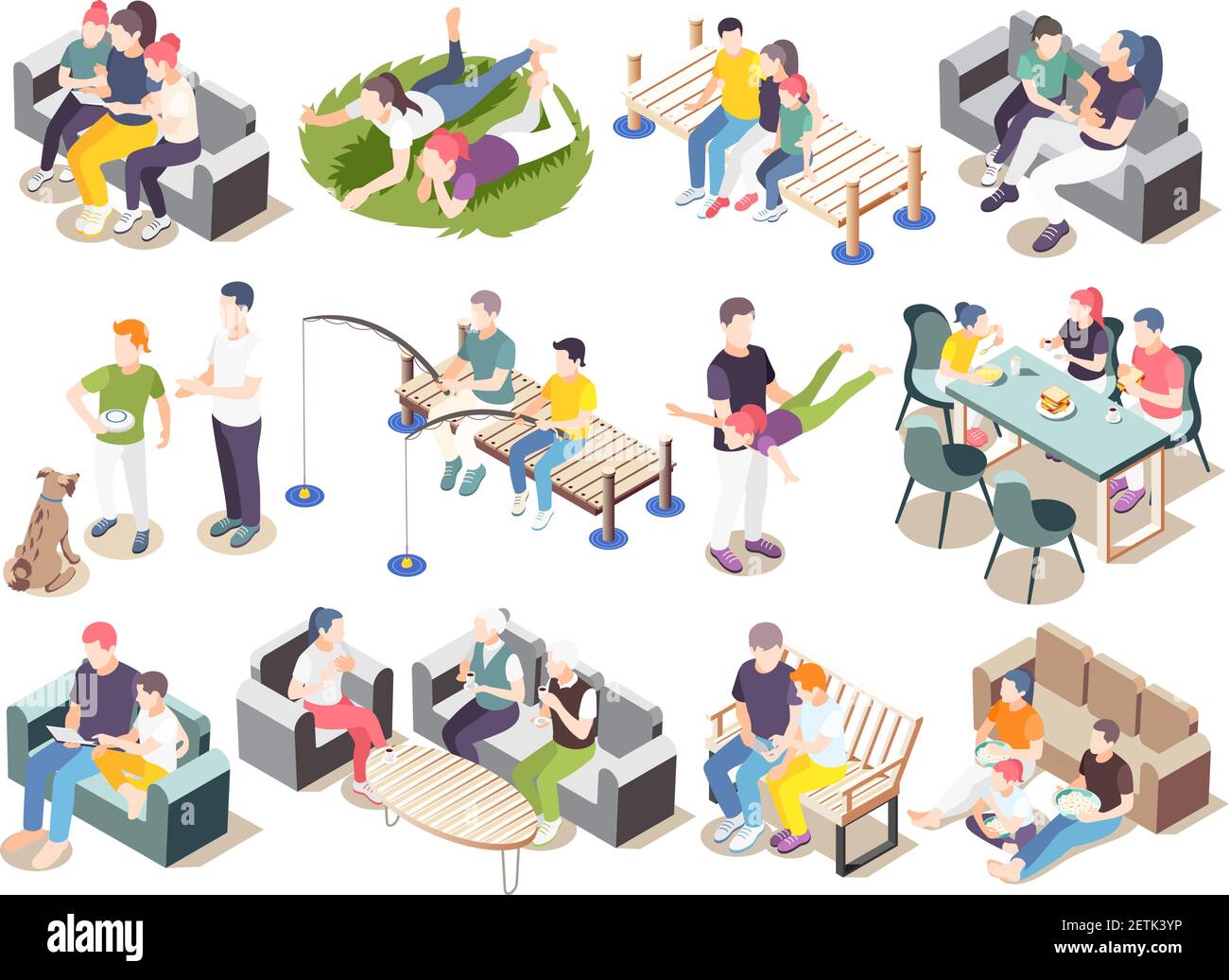 Time together isometric icon set spend time situations with friends ...
