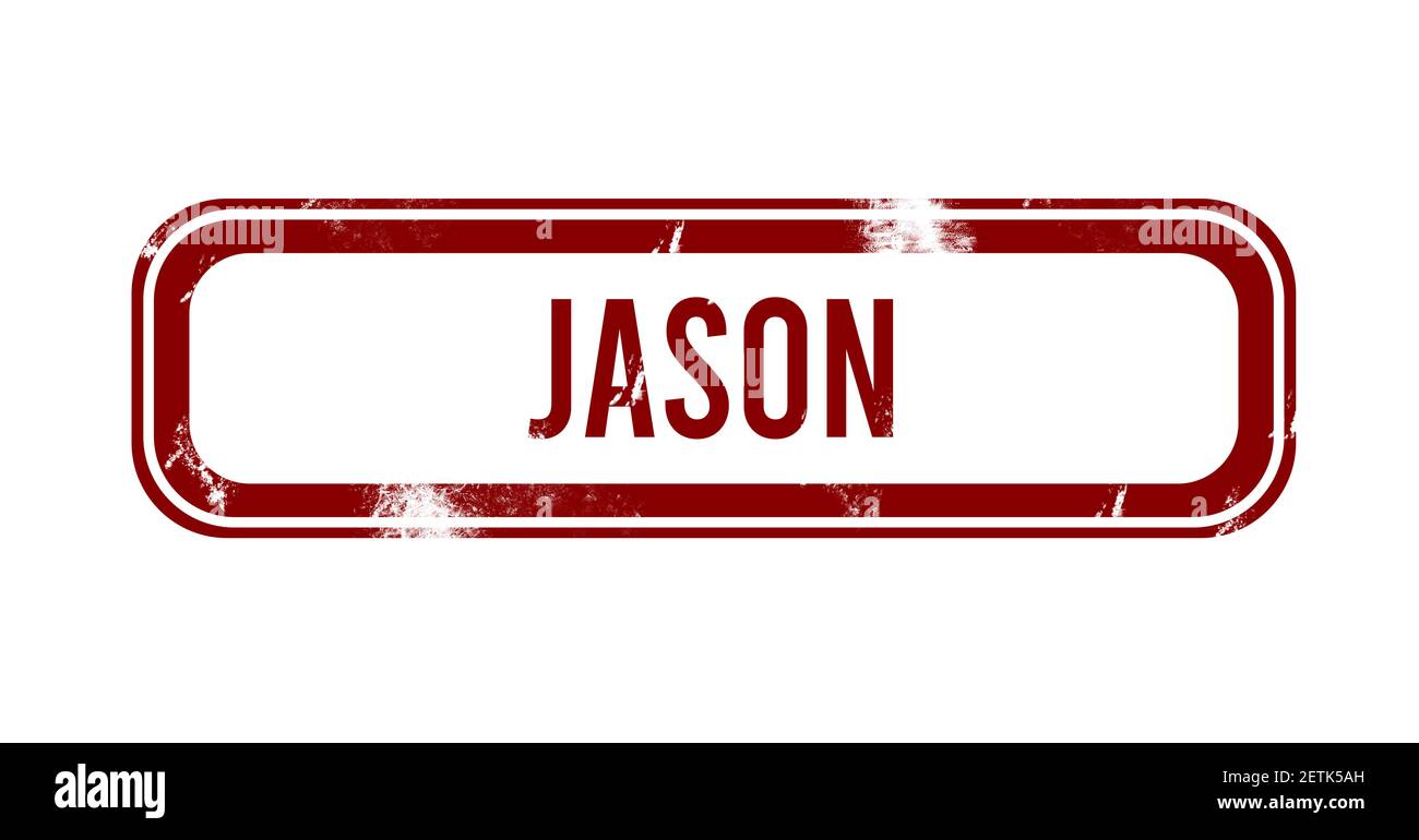 Jason - red grunge button, stamp Stock Photo - Alamy