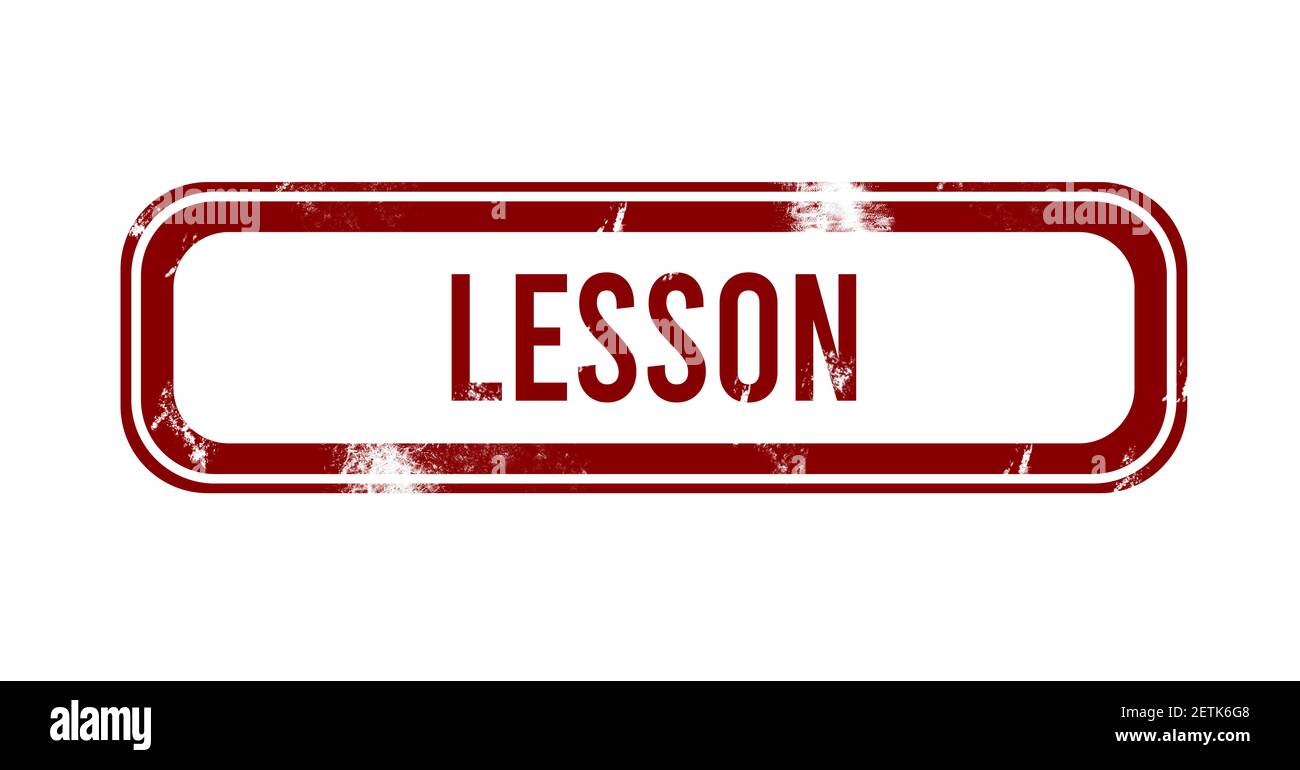 Lesson - red grunge button, stamp Stock Photo - Alamy
