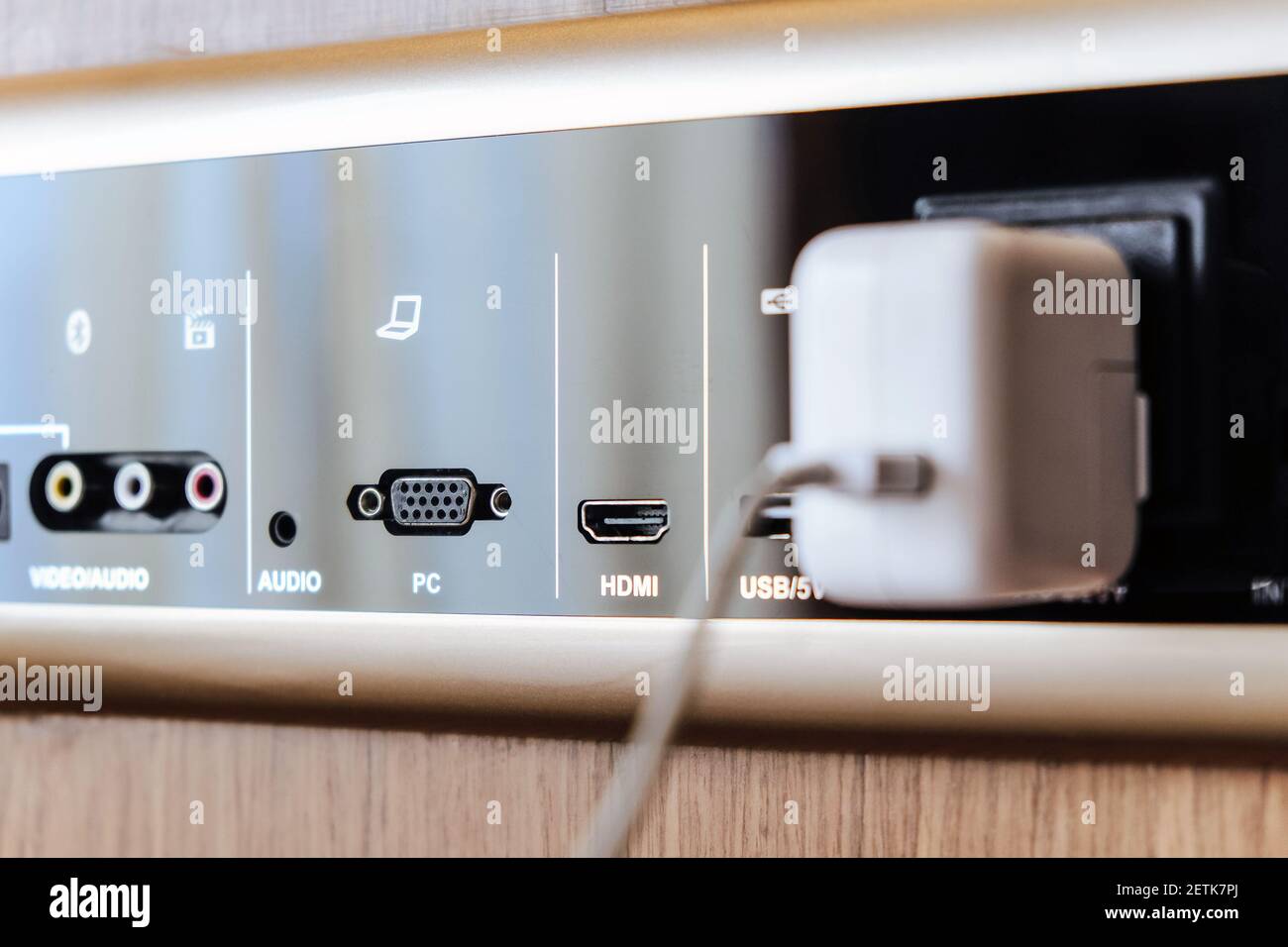 Closeup image of smart wall plug for usb and internet port Stock Photo ...