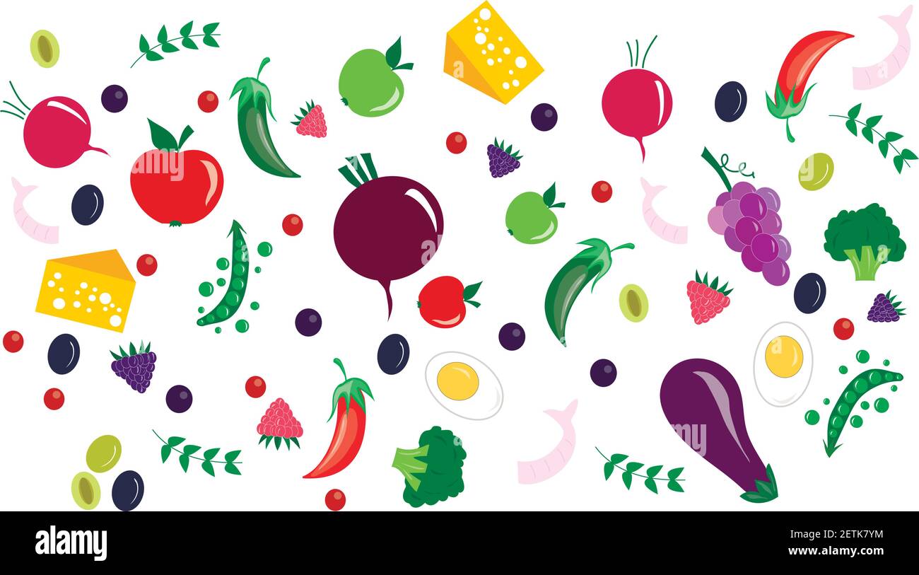 vegetables and other food on a white background texture for kitchen and ...