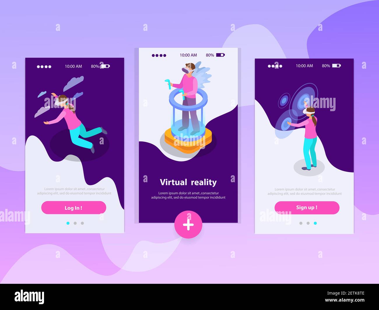 Augmented reality vertical banners set with people using augmented ...