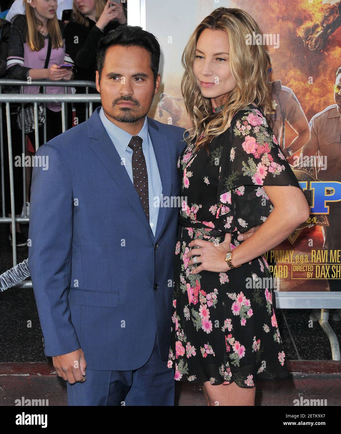 (L-R) Michael Pena and Brie Shaffer arrives at the "CHIPS" Los Angeles ...