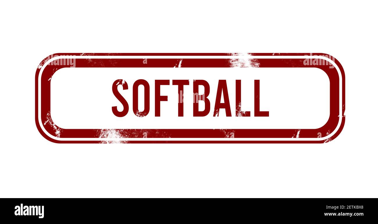 Softball - red grunge button, stamp Stock Photo - Alamy