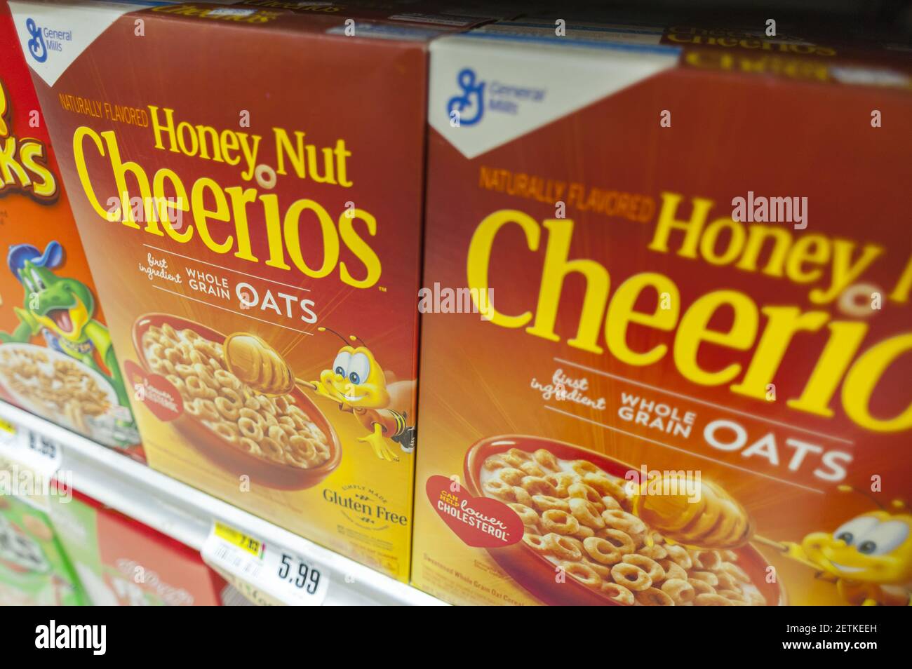 Boxes of General Mills Honey Nut Cheerios breakfast cereals featuring ...