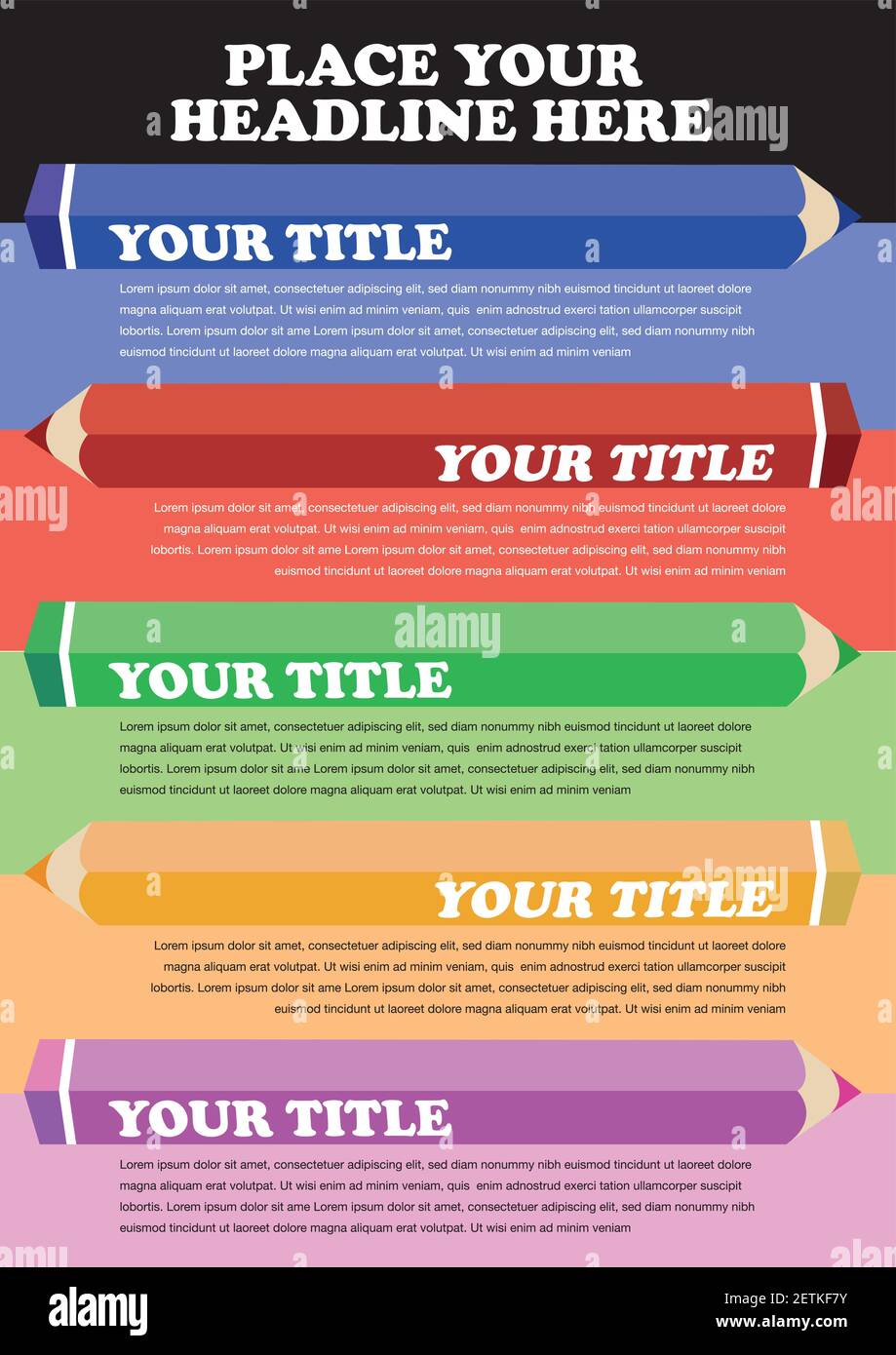 Vector background template with color pencil design. Colorful page ...