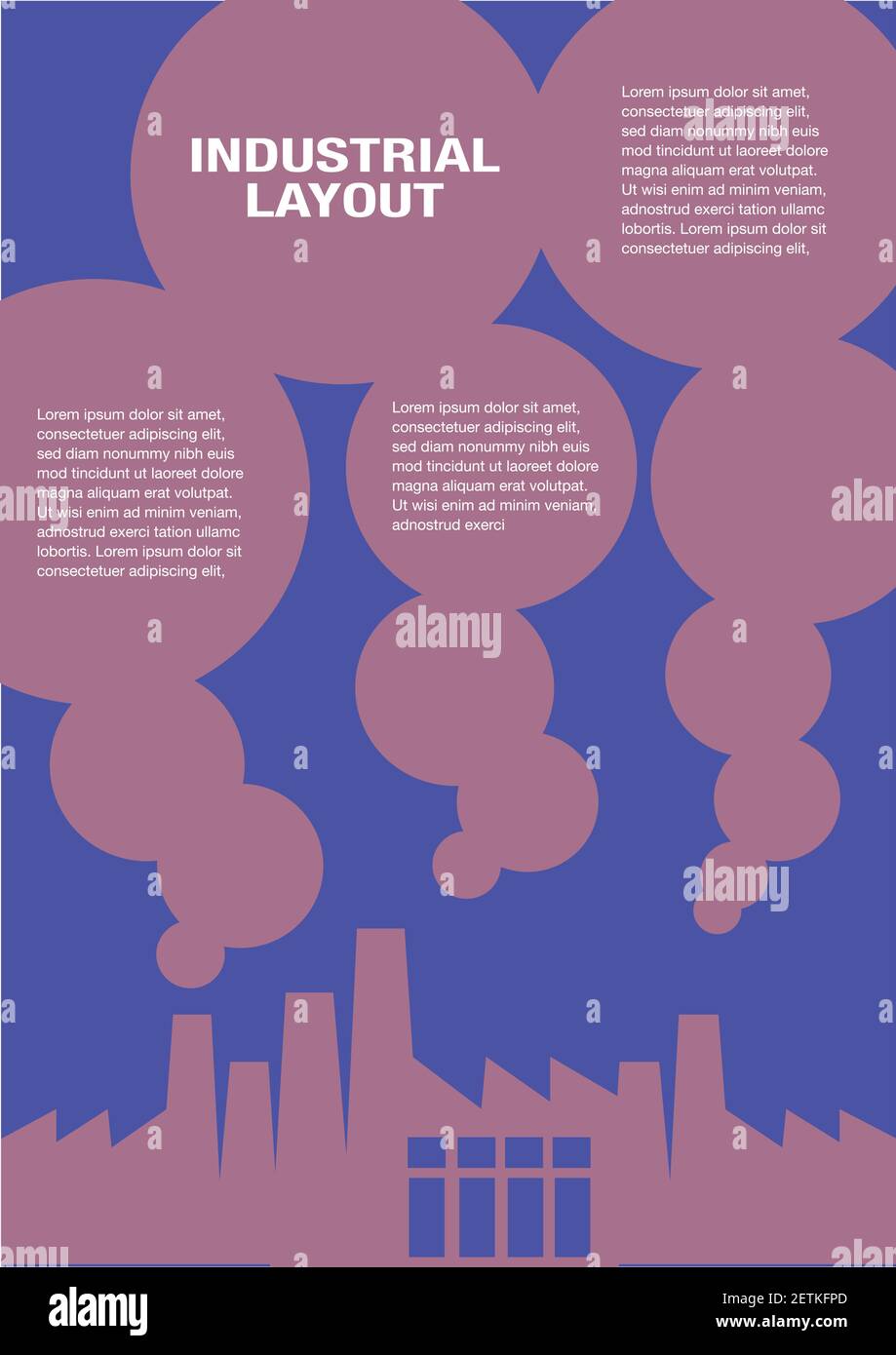 Vector illustration of factory chimney emitting smoke pollution on blue ...