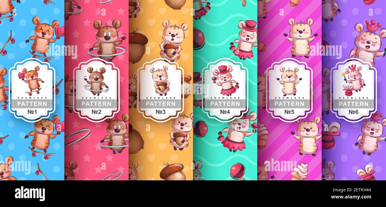 Set cartoon character childish seamless pattern Stock Vector Image ...