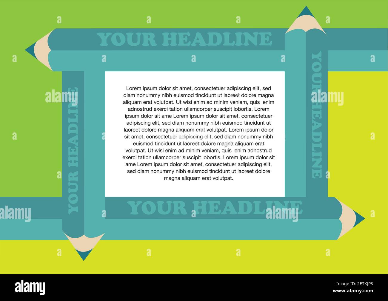Page layout design template with four overlapping green colored pencils ...