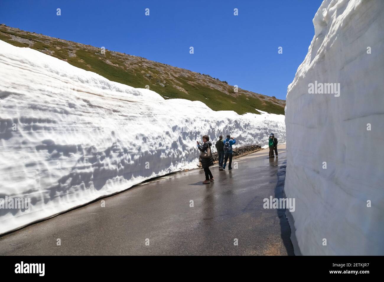 Toyama Japan - May 20, 2017: the tourists bus move along the japan alps ...