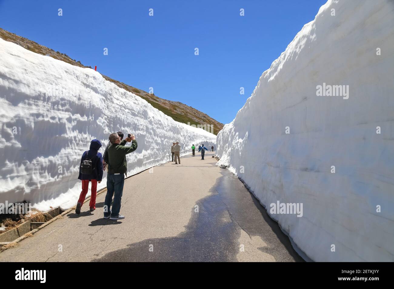 Toyama Japan - May 20, 2017: the tourists bus move along the japan alps ...