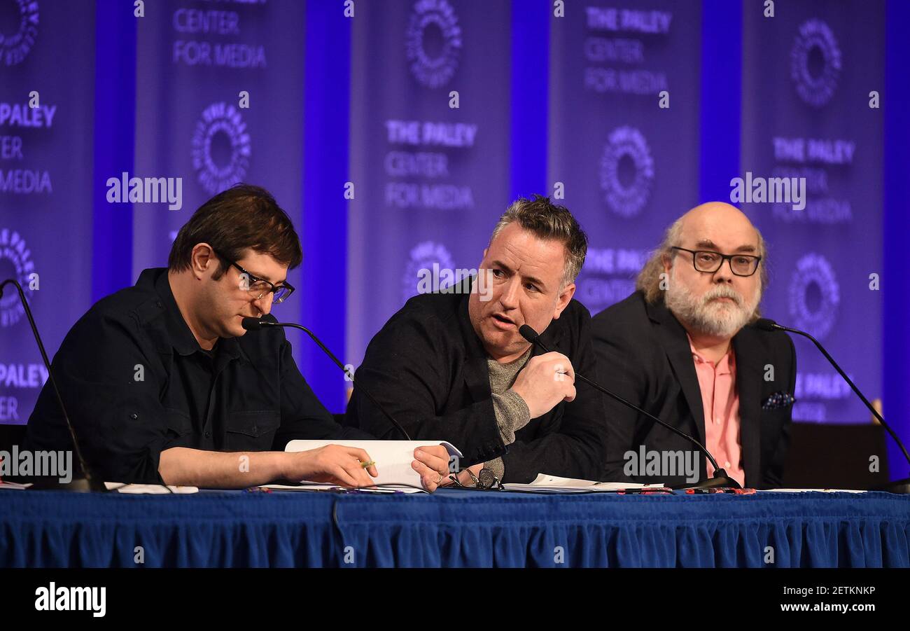 HOLLYWOOD, CA - MARCH 24: Eugene Mirman, Larry Murphy, and Executive ...