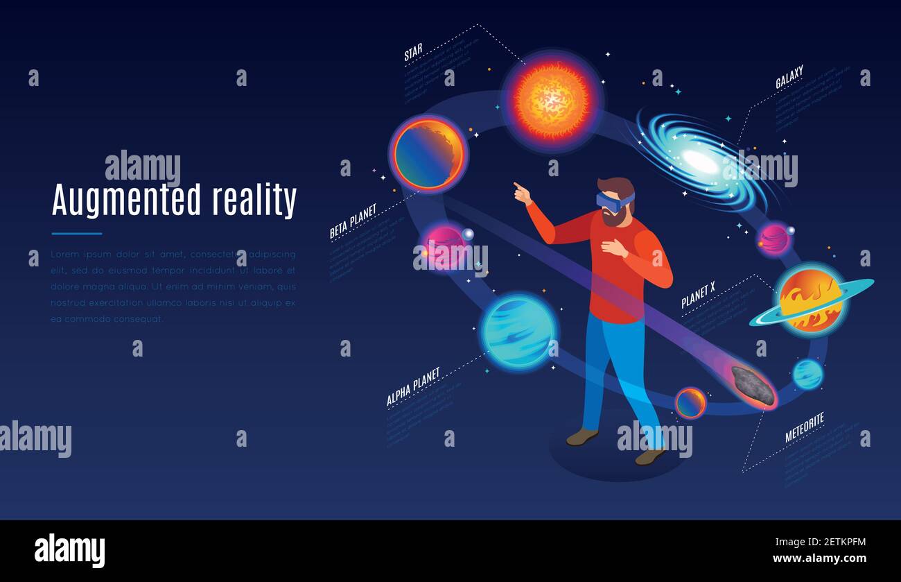 Astrophysics augmented reality application isometric composition with ...