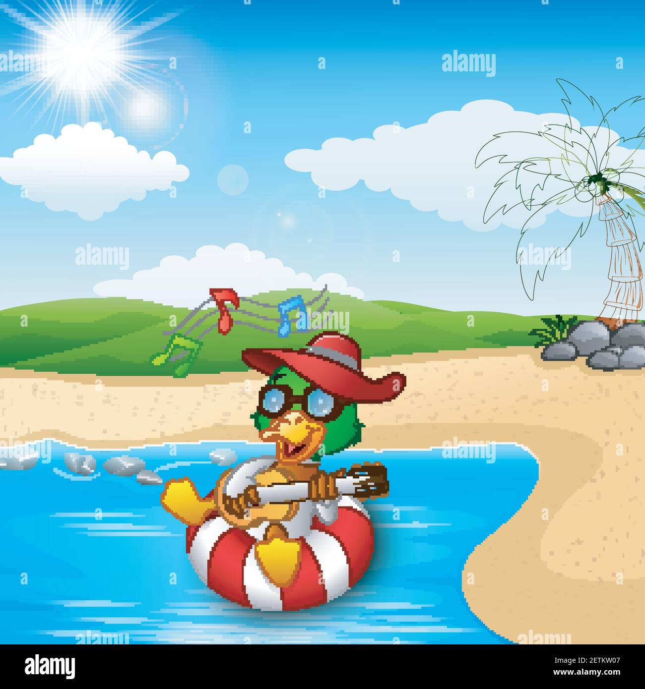 Vector illustration of Duck cartoon enjoy playing guitar and singing on ...