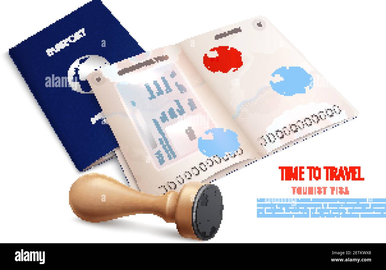 Biometric passport visa stamps realistic with time to travel tourist ...