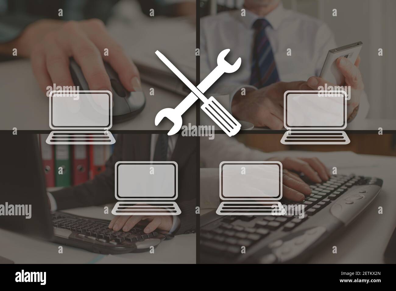 Maintenance service concept illustrated by pictures on background Stock ...