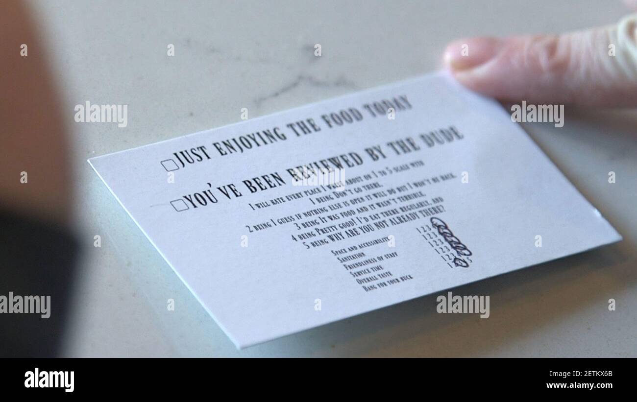 Alex Jenkins' food review business card filled out at Kebab Grill in ...