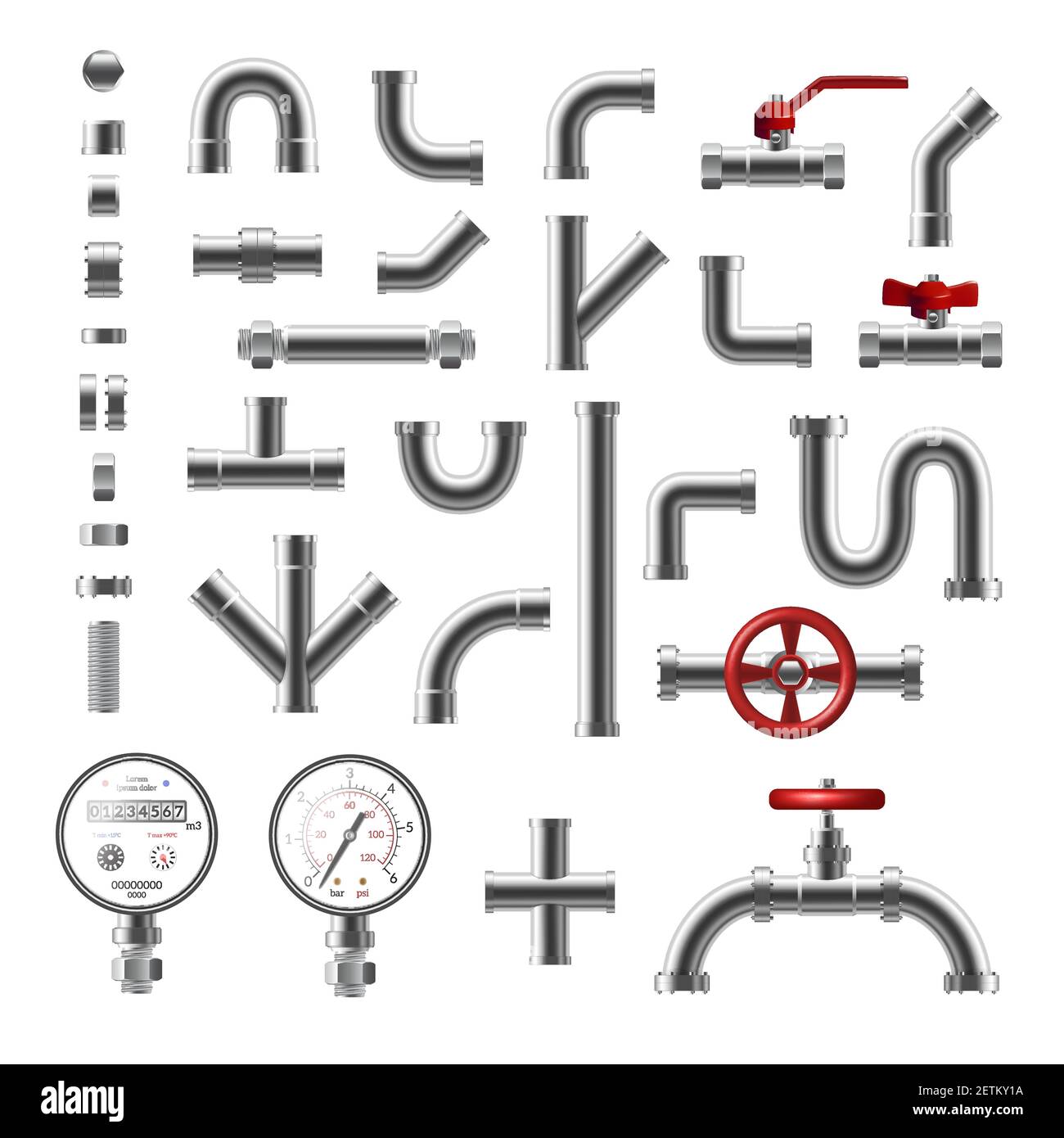 Pipeline parts and steel pipes of different shape realistic set ...
