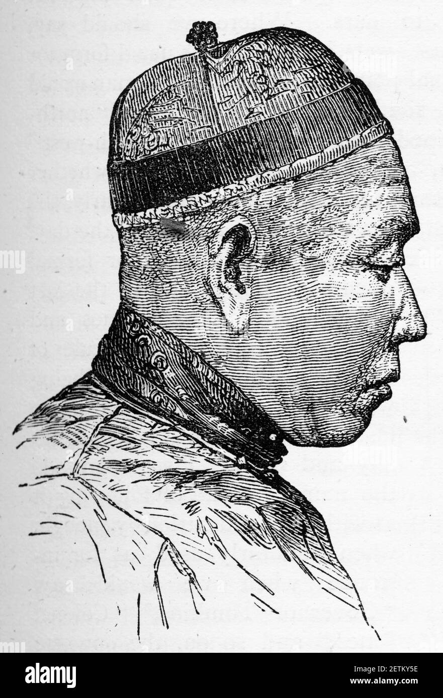 Engraving of a middle aged Chinese man in traditional clothing Stock ...