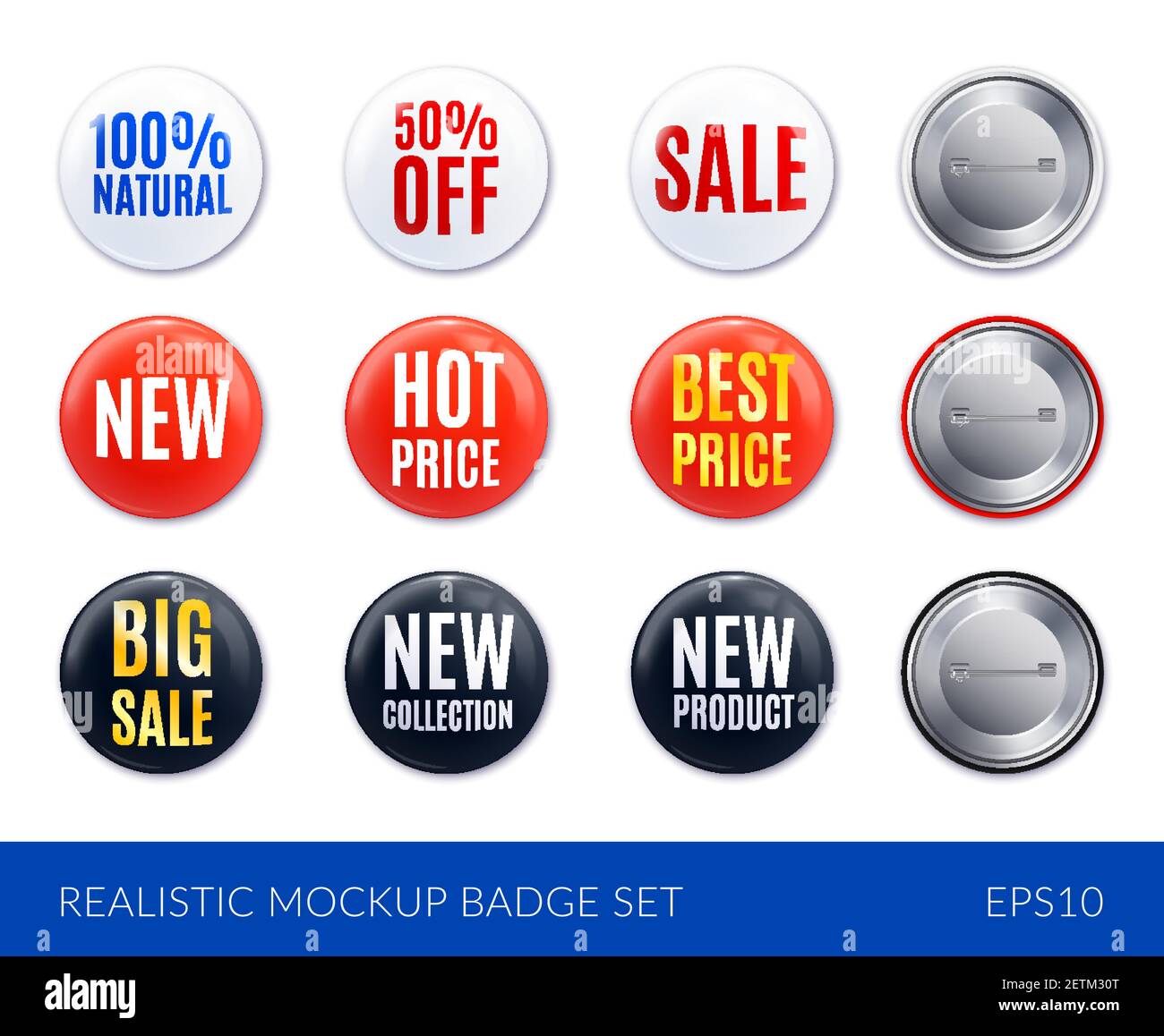 Red white and black realistic badge sticker icon set with new hot price ...
