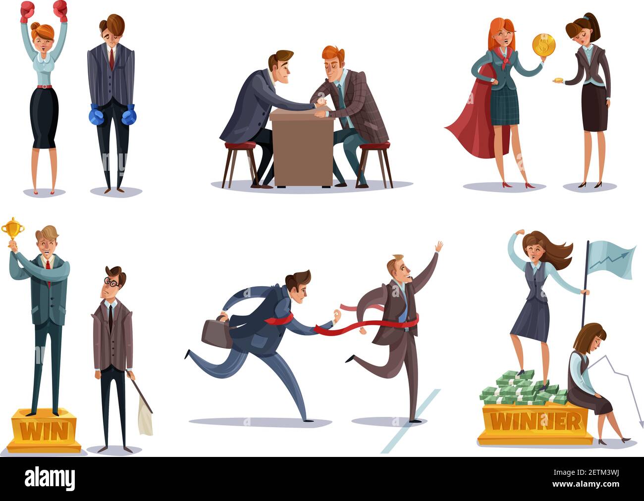 Investor business winner loser characters set of isolated images with ...