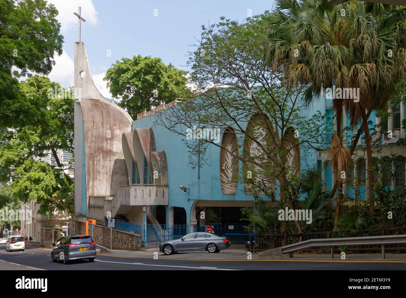 Concrete catholic church with blue walls Stock Photo - Alamy