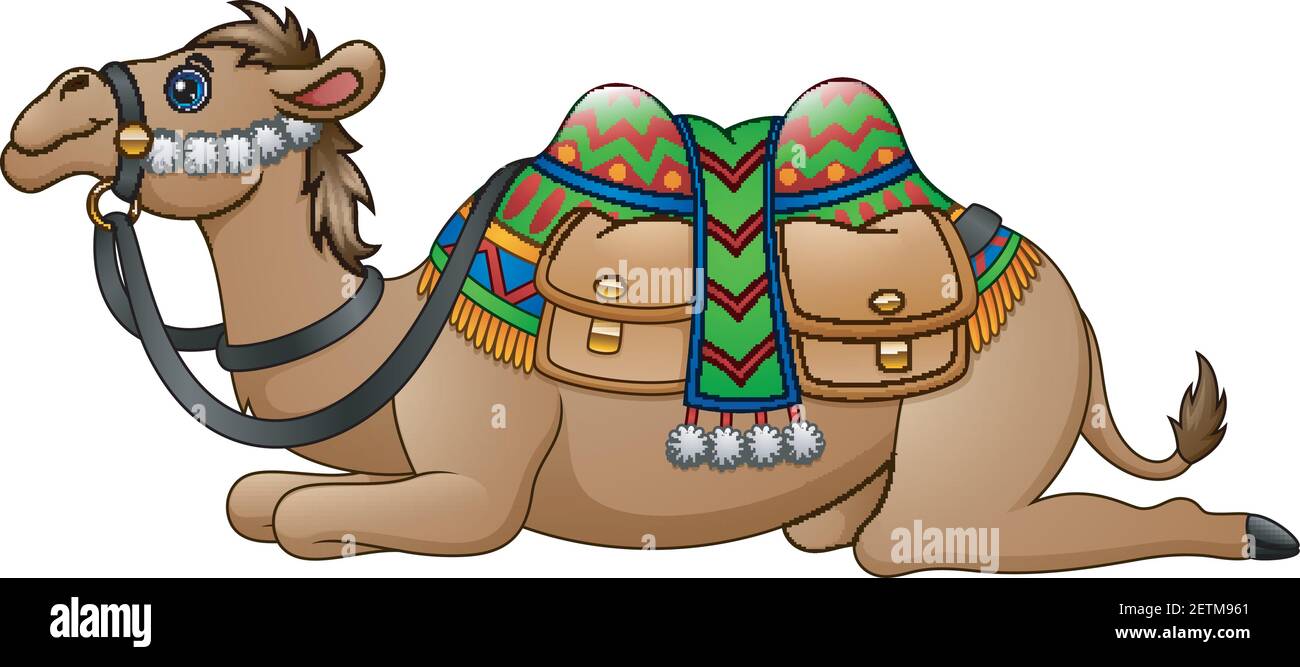 Vector illustration of Cartoon camel with saddle Stock Vector Image ...