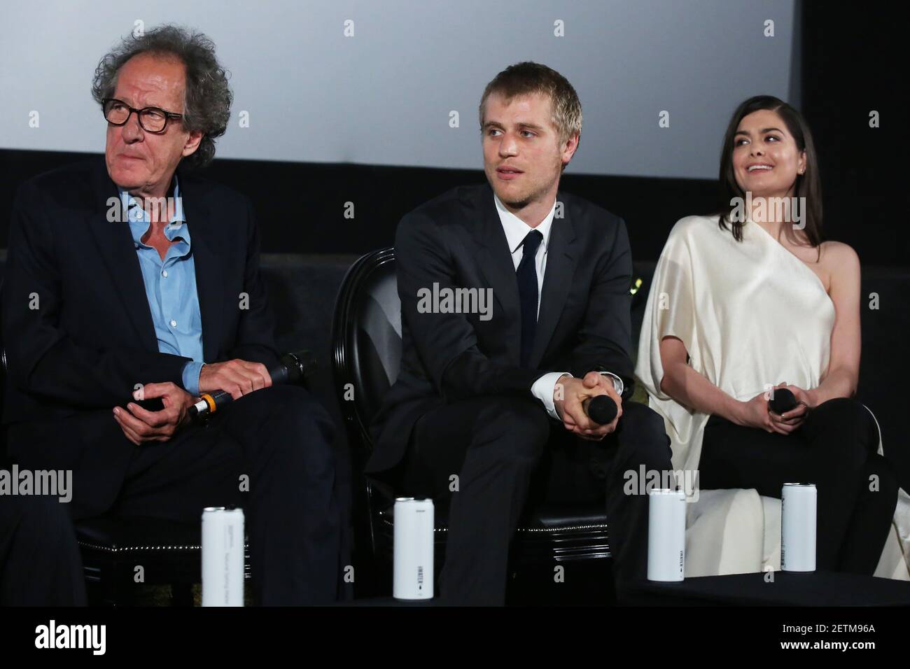 LONDON, UK - MARCH 30: (L-R) Actor Geoffrey Rush, actor Johnny Flynn ...