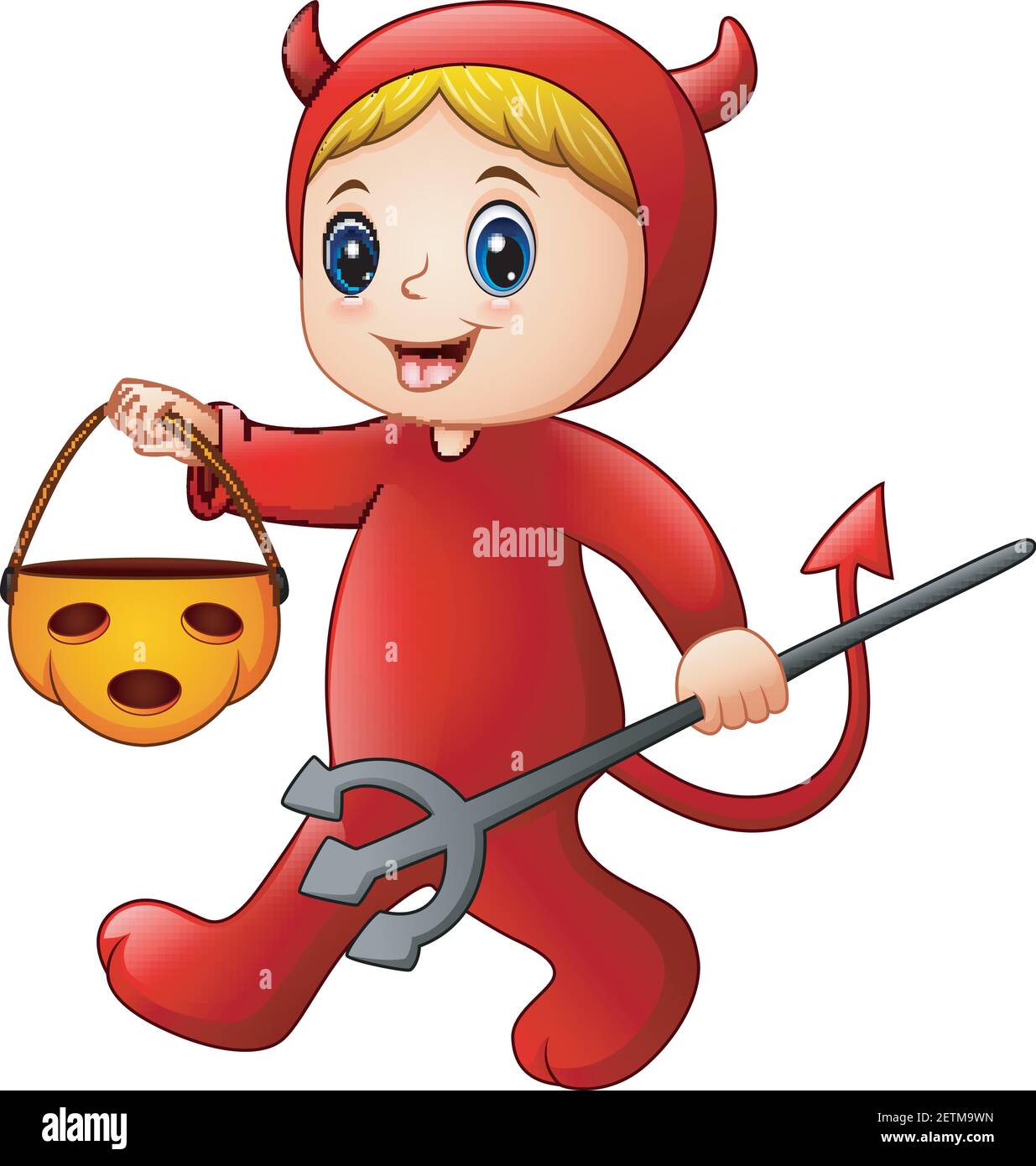 Vector illustration of Little girl in halloween red devil costume Stock ...