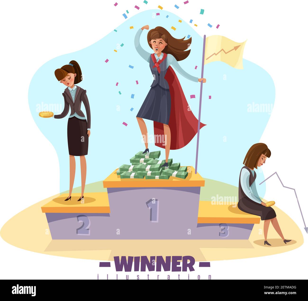 Business winner loser background with businesswomen female doodle style ...