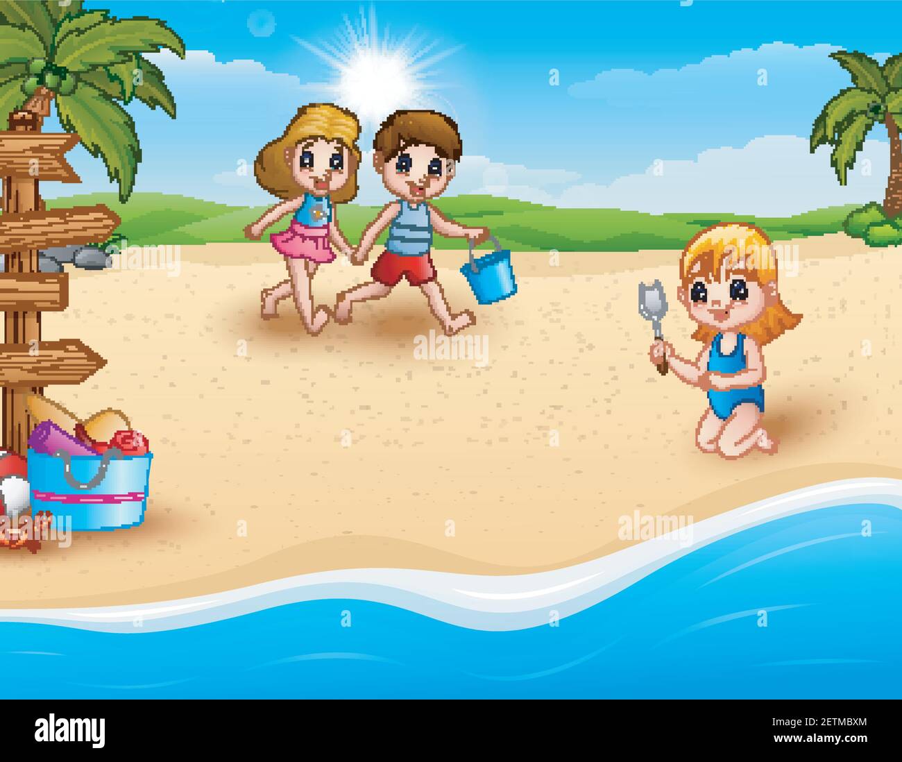 Child beach sun running Stock Vector Images - Alamy