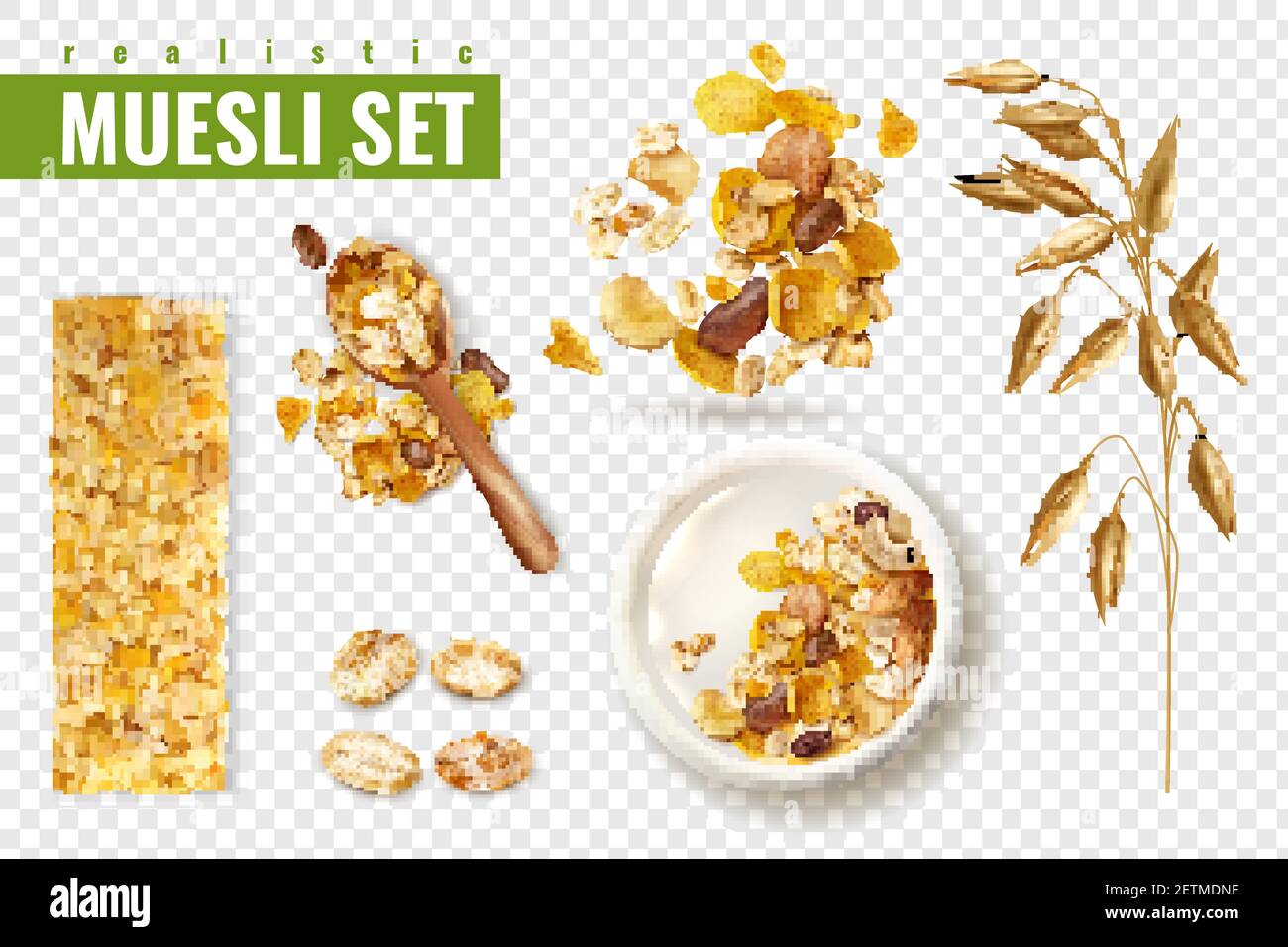 Realistic muesli on transparent background set with isolated images of ...