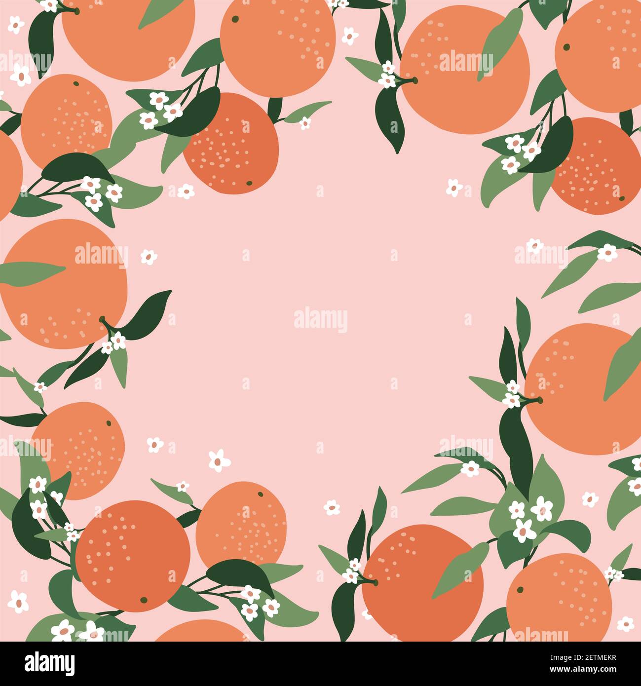 Postcard from abstract branches of orange, leaves and color pink ...