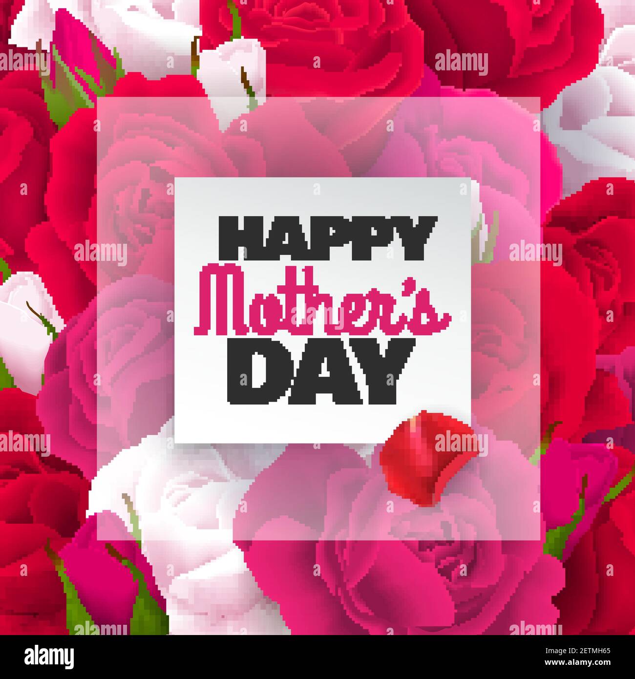 Mothers Day colored card with red white roses and happy mothers day ...
