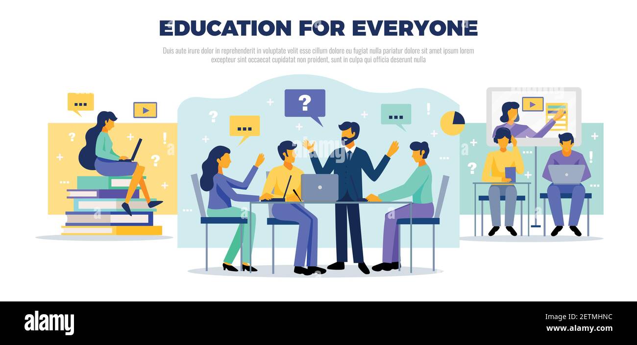 Online education concept with educarion for everyone symbols flat ...