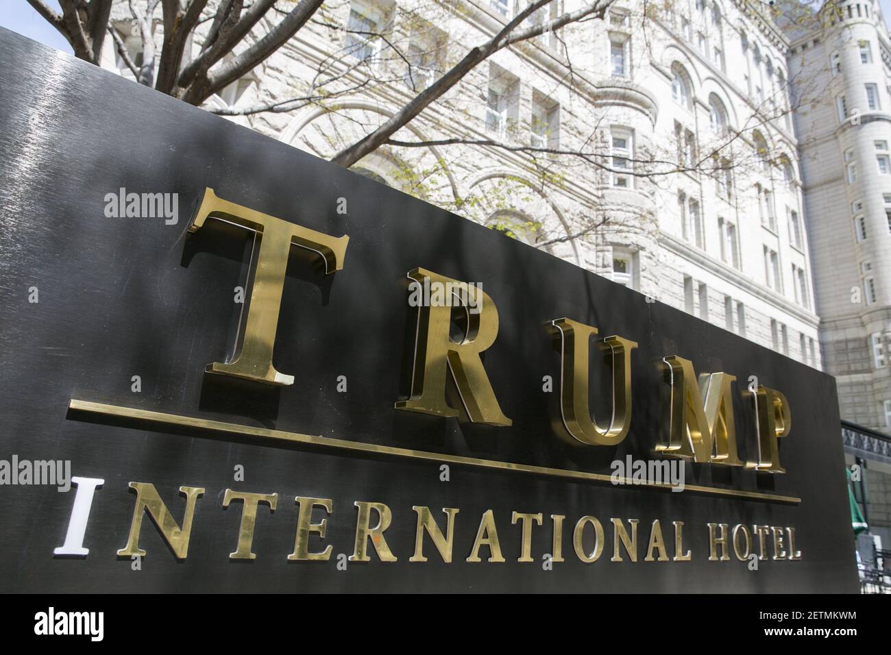 A logo sign outside of the Trump International Hotel in the Old Post ...