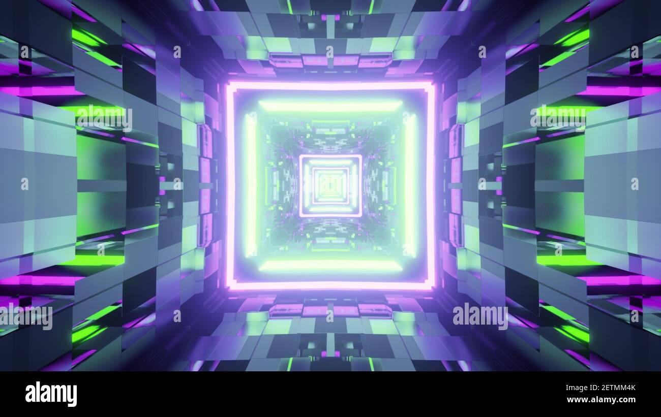 Abstract cyberspace with neon lamps in 3D illustration Stock Photo - Alamy