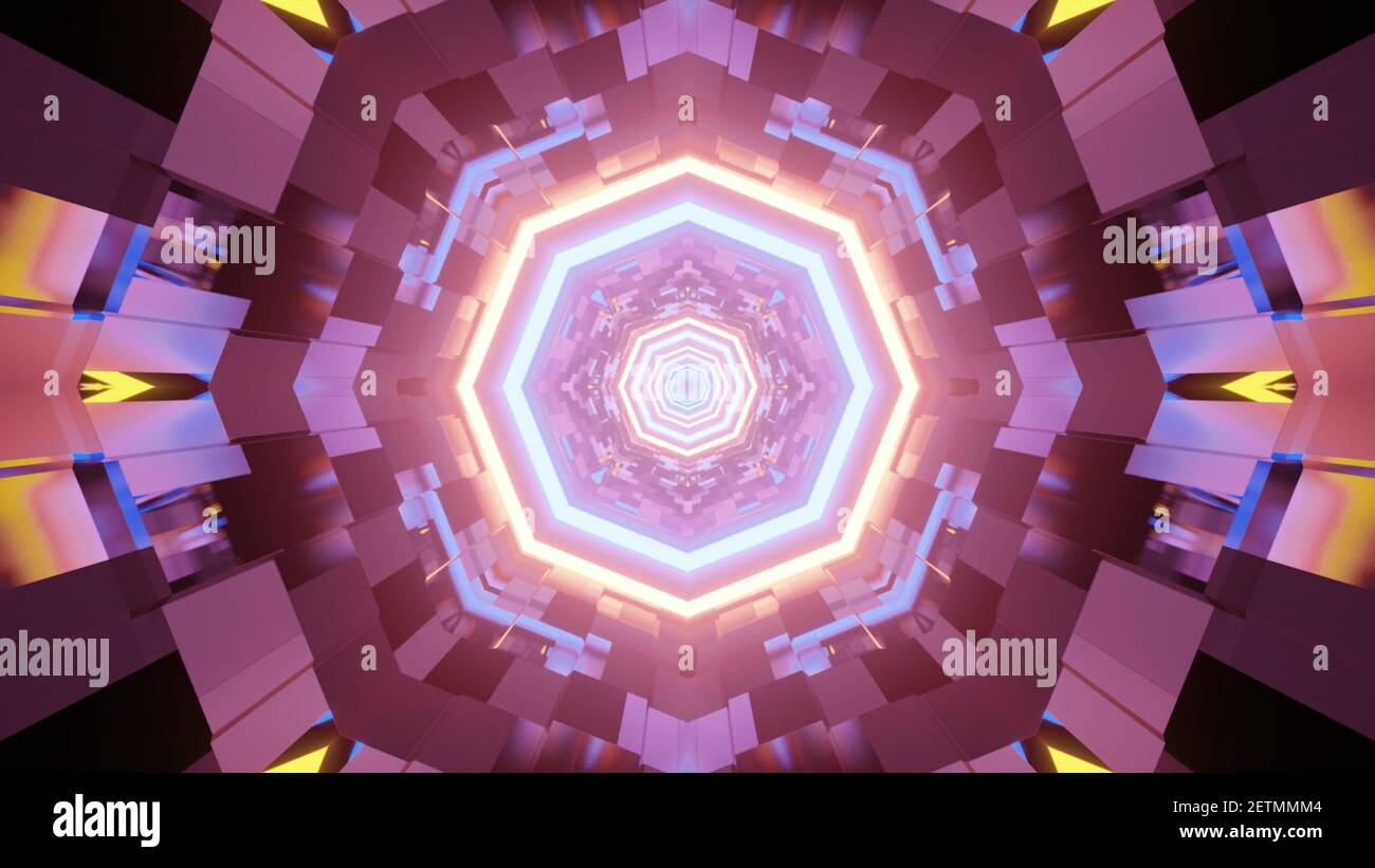 3D illustration of bright neon illumination on abstract background ...