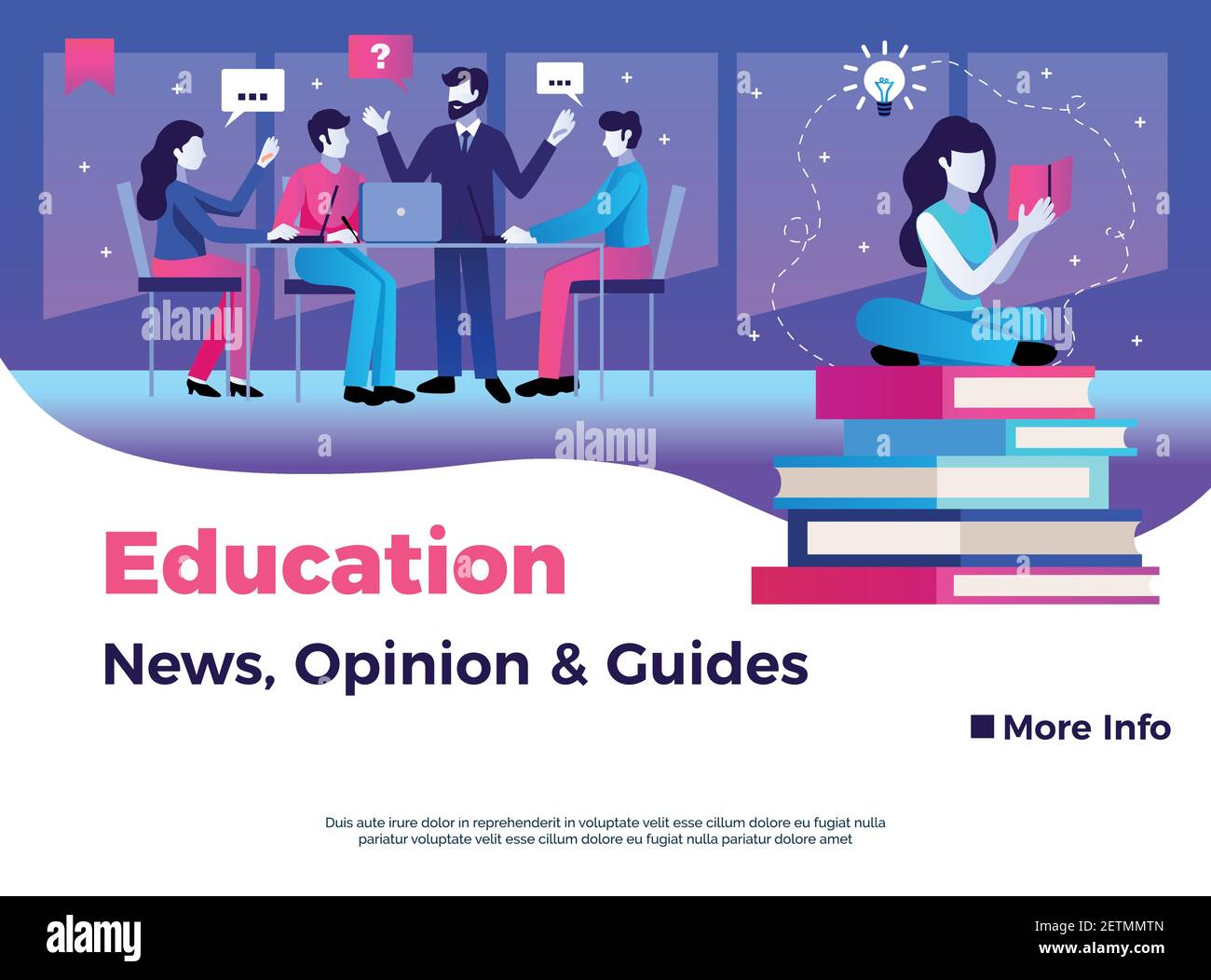 Education page design with news opinion and guides symbols flat vector ...
