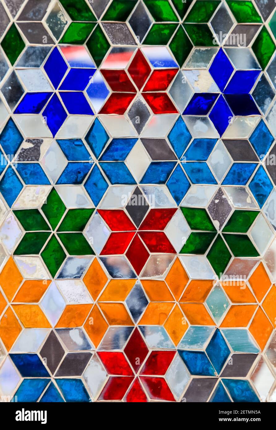 color mosiac glass pattern on the wall Stock Photo - Alamy