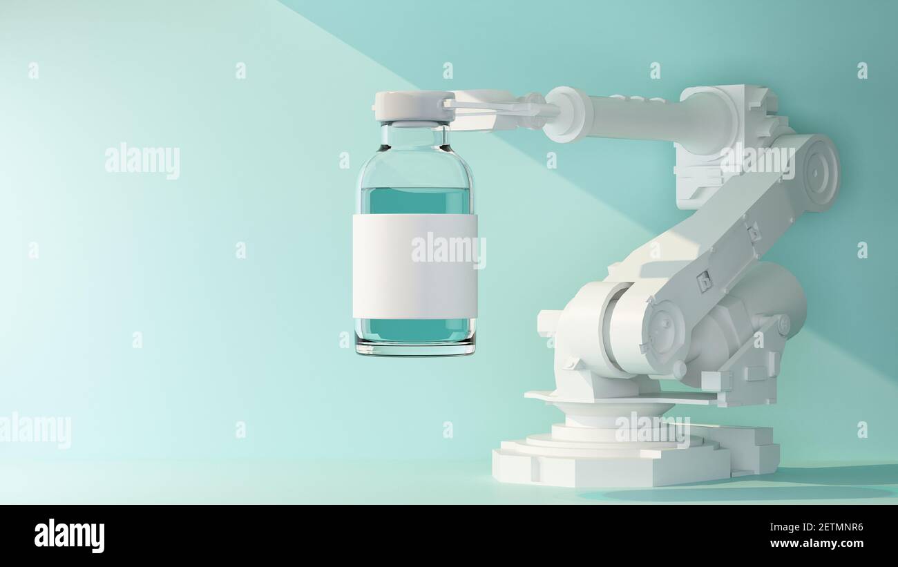 robot hand holding a medical vaccine. 3d rendering Stock Photo - Alamy