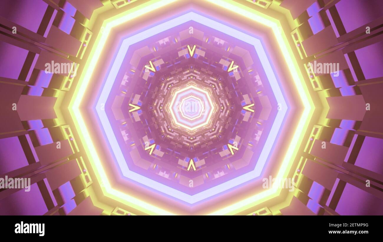 Symmetrical pattern with neon lines in 3D illustration Stock Photo - Alamy