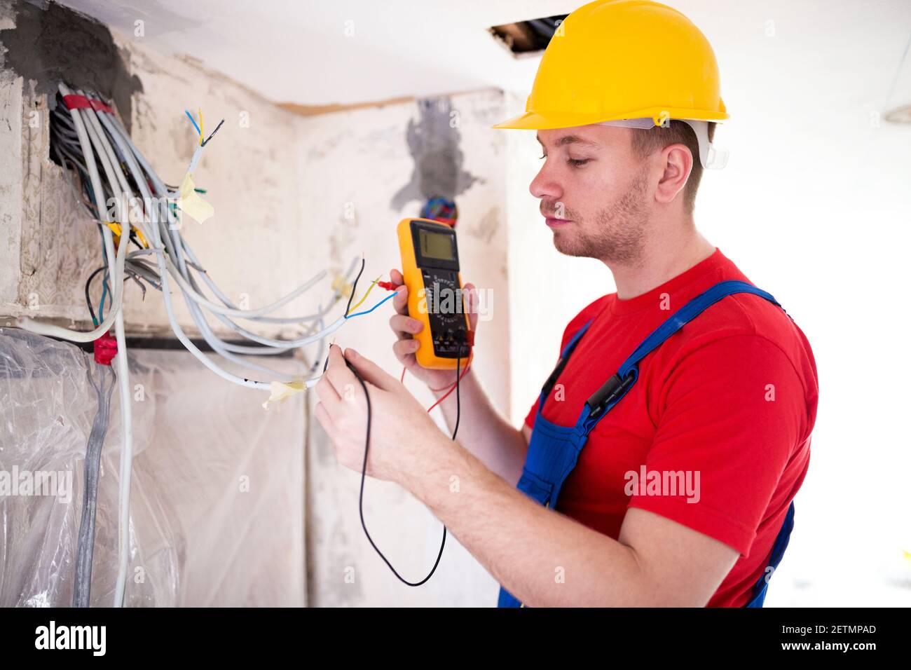 Electric cables connection verifying with unimer performed by a skilled ...