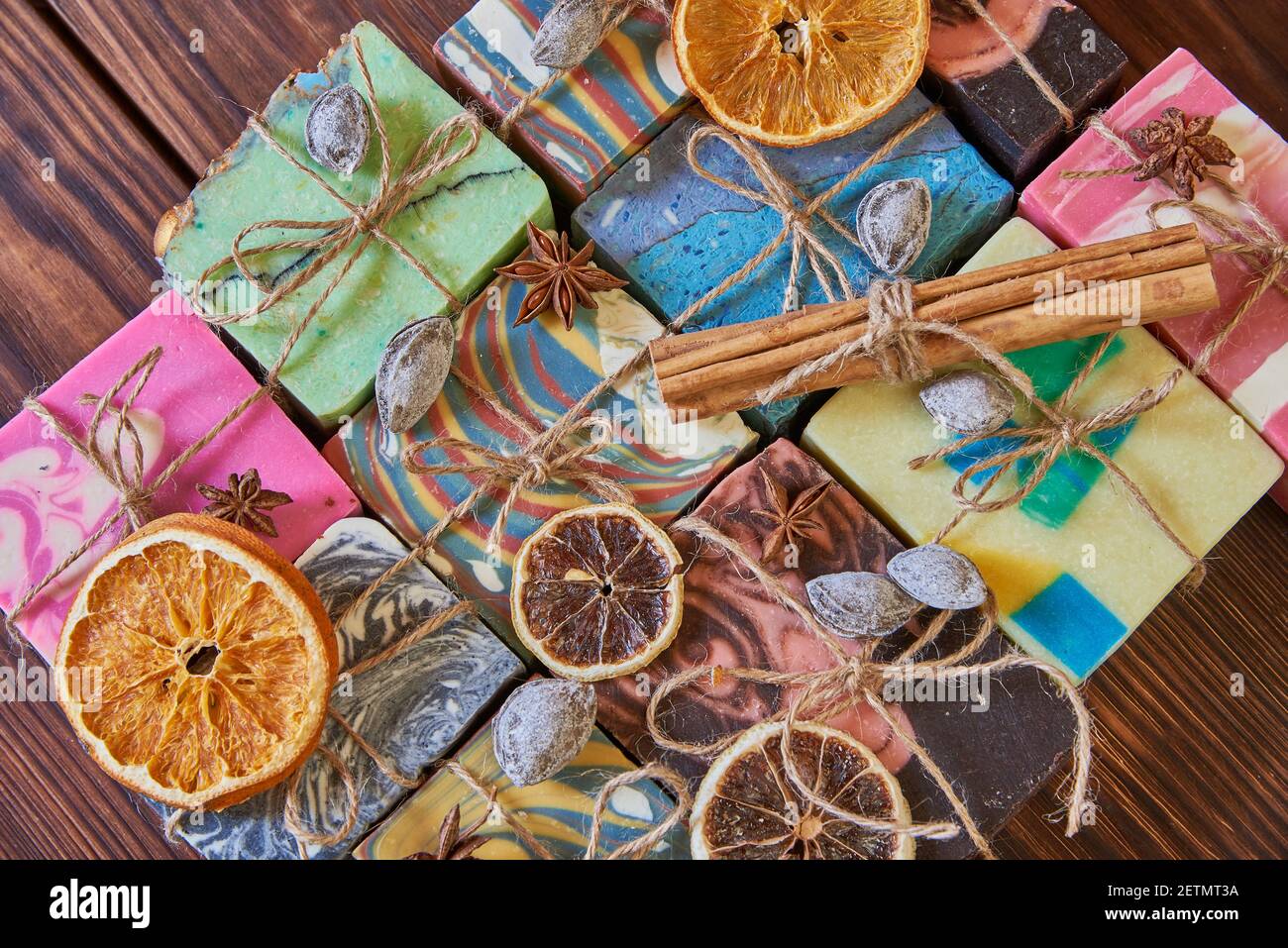 Full frame natural handmade soap as a backdrop. Organic products ...